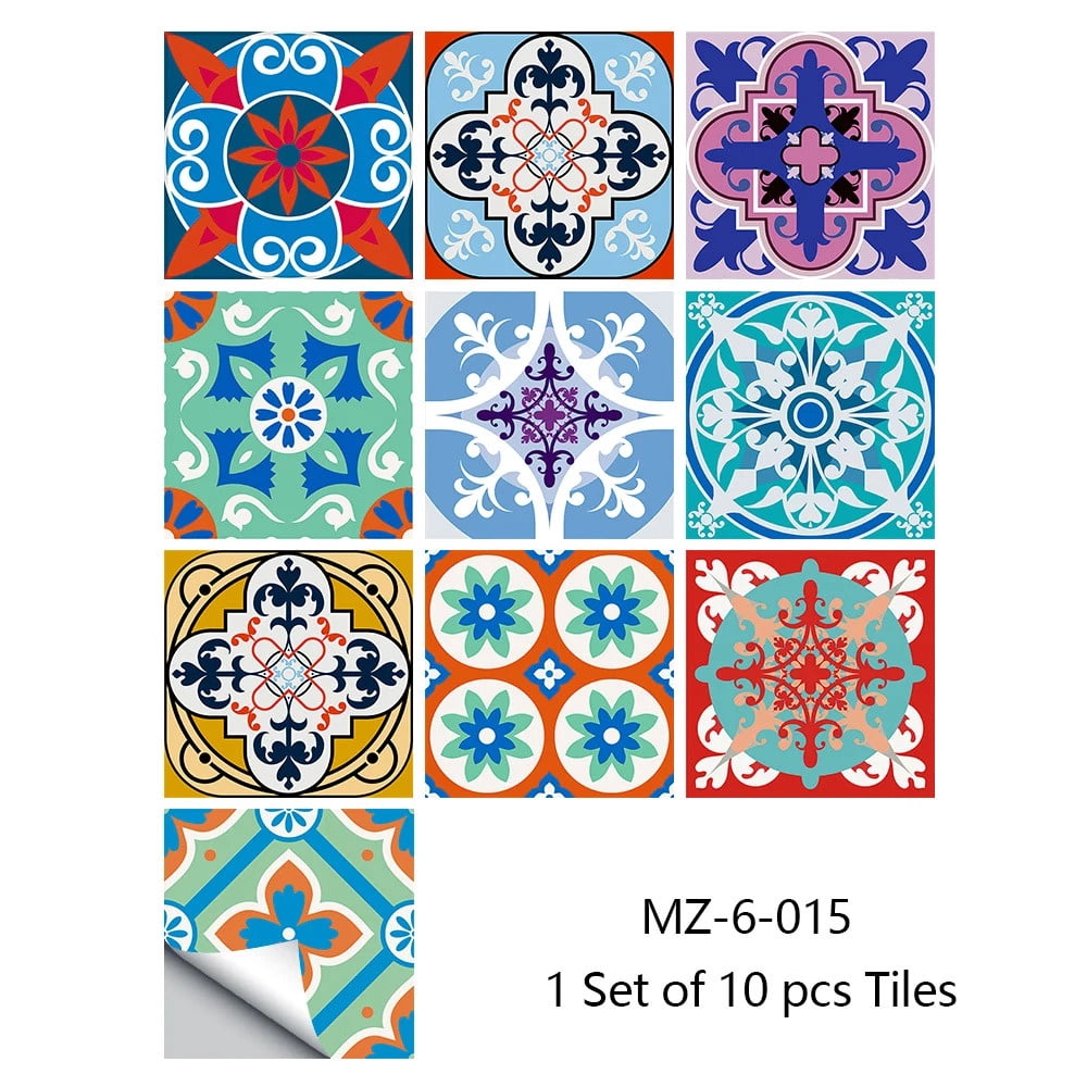 10pcs Retro Pattern Matte Surface Tiles Sticker Transfers Covers for ...