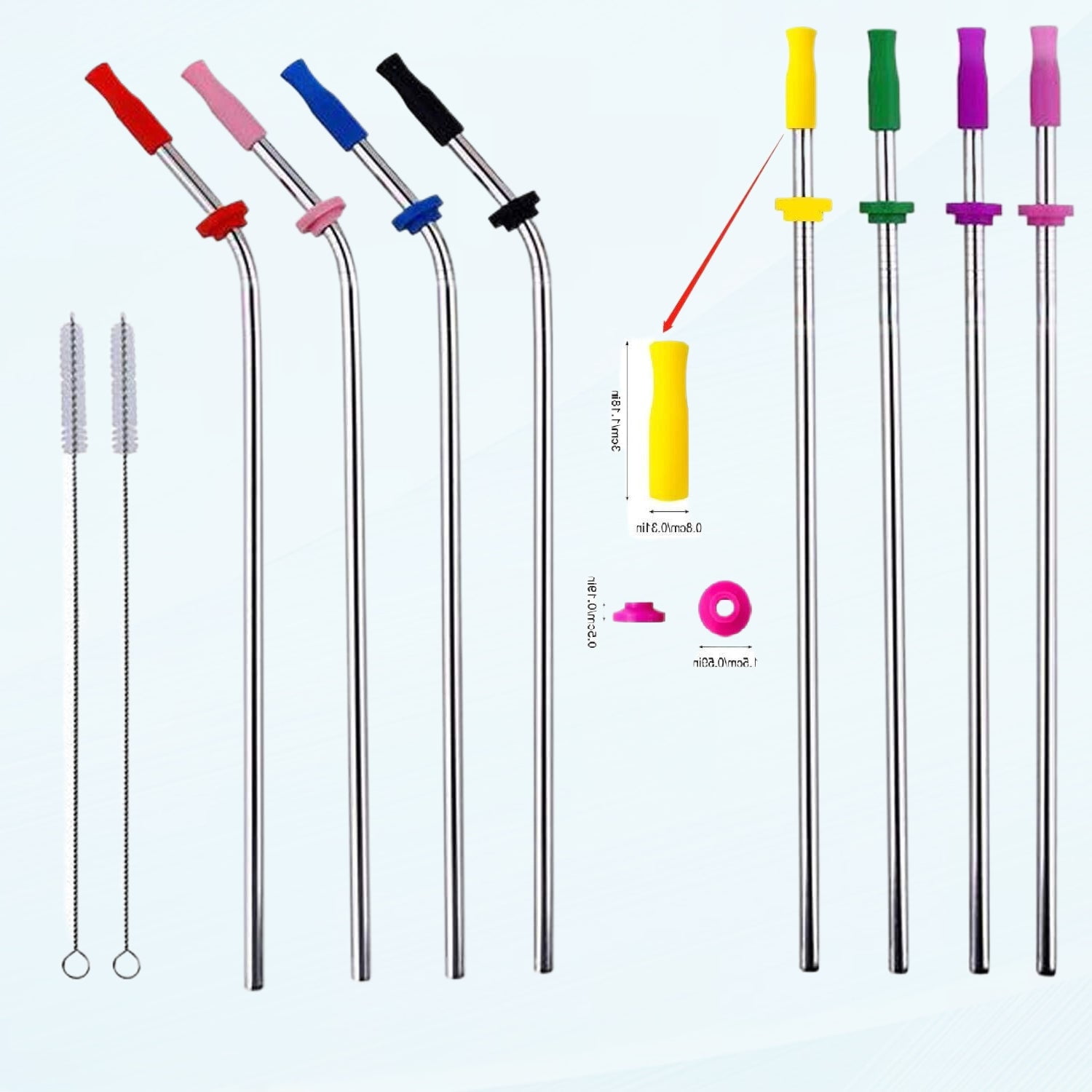 10pcs Reusable 10.5 Inch Stainless Steel Metal Straws with Silicone ...