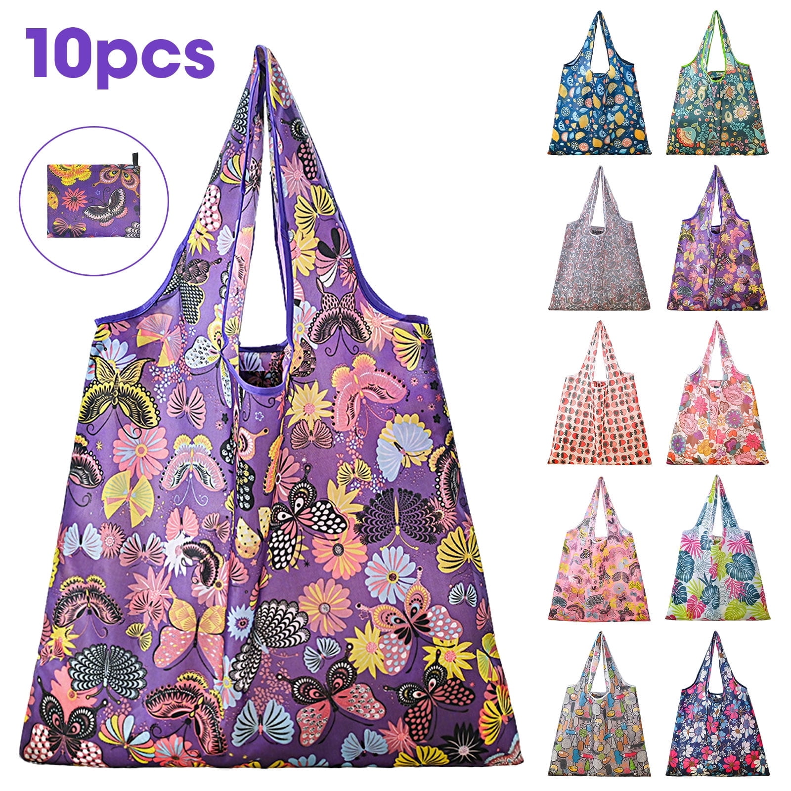 10pcs Reusable Shopping Bags, TSV Foldable Grocery Bags in Pocket, Eco ...