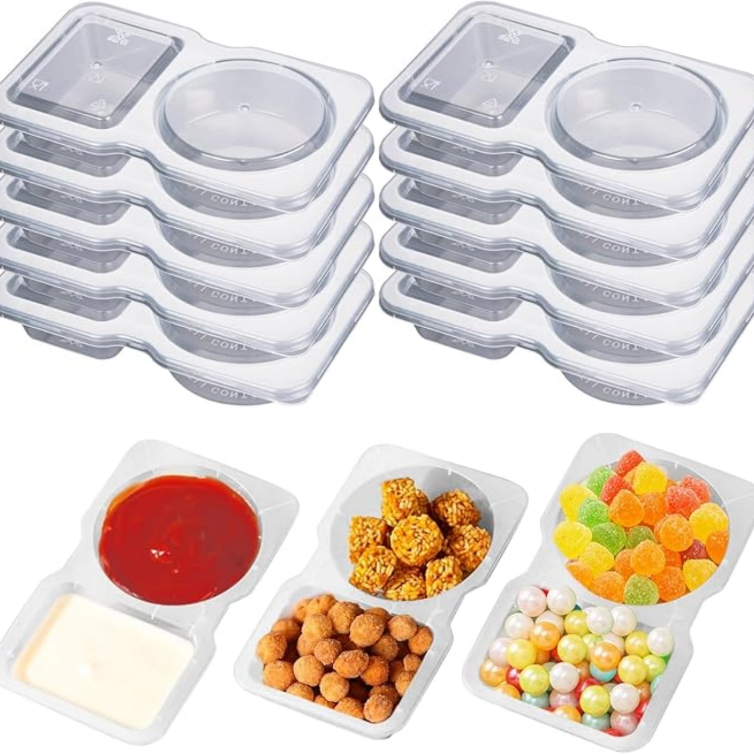 10pcs Reusable Snack Containers with Lids, Double Compartment Condiment ...