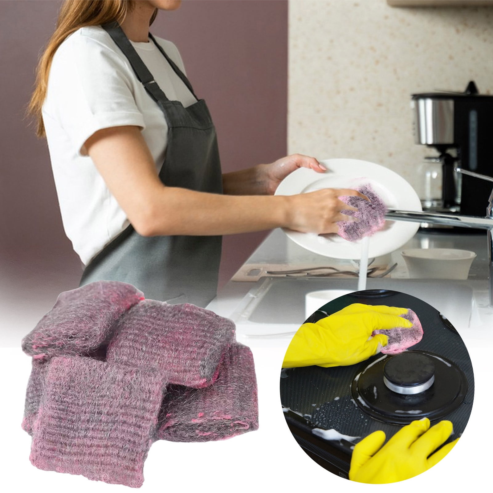 10pcs Reusable Steel Wool Scouring Pads and Pre-Detergent for Household ...