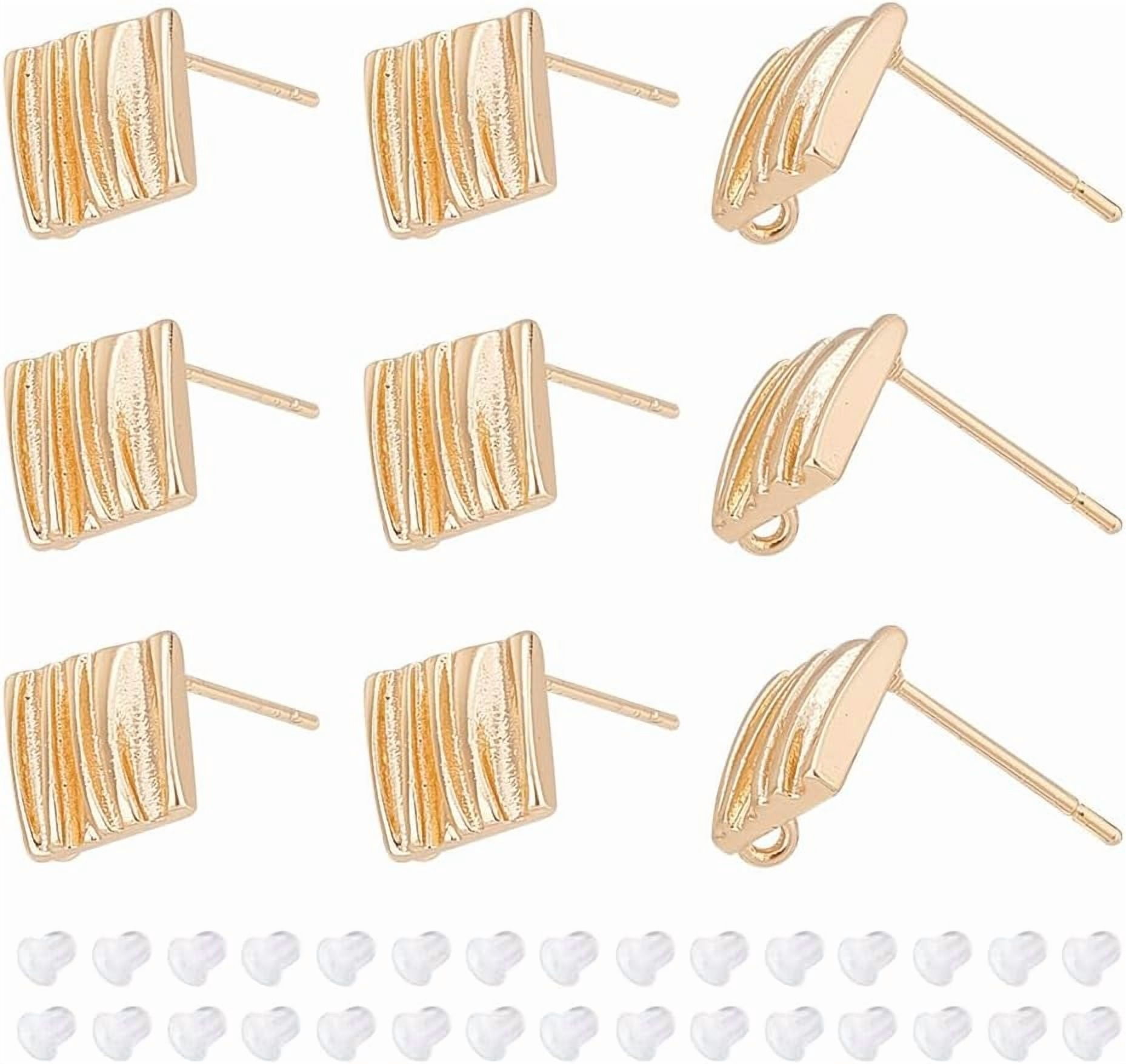 10pcs Rhombus Brass Stud Earring Findings with Vertical Loops & 20pcs ...