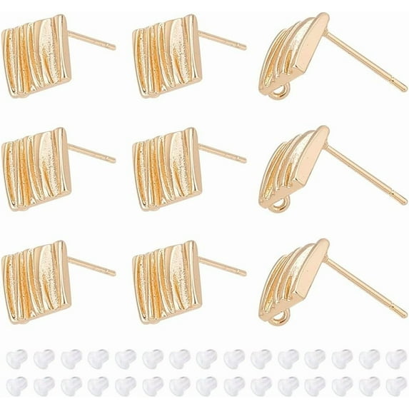 10pcs Rhombus Brass Stud Earring Findings with Vertical Loops & 20pcs ...