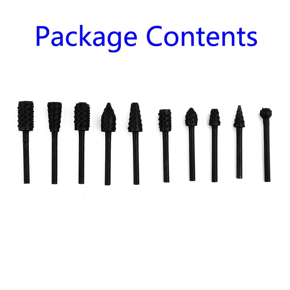 10pcs Rotary Burr Set Wood Carving File Rasp Drill Bit 3mm Shank ...
