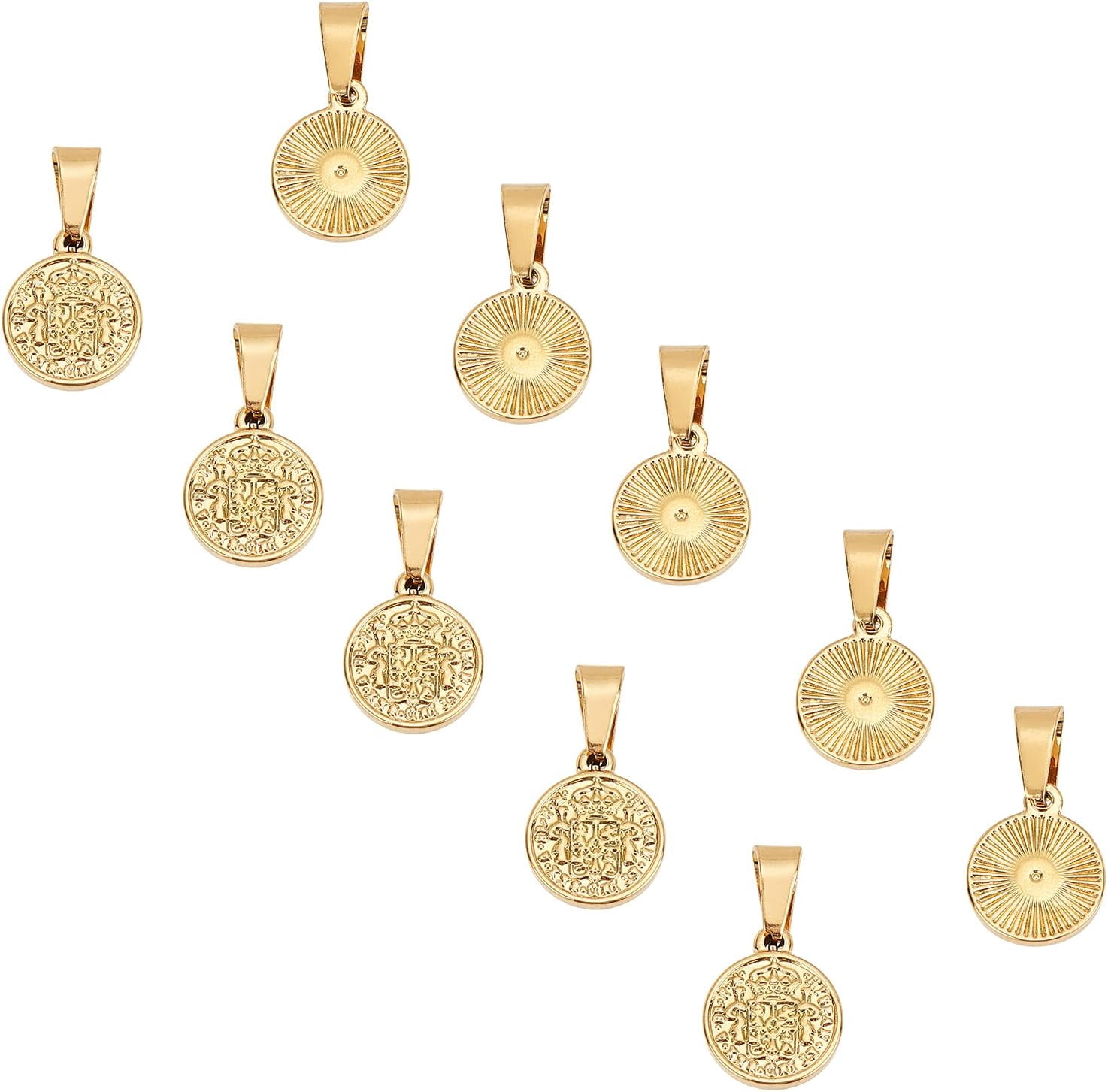 10pcs Round Pendant Metallic Flat Coin Shape Pendant 304 Stainless ...
