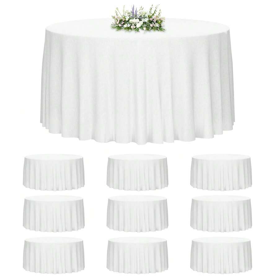 10pcs Round Table Cloths 90/120 Inch - Circle Bulk Linen Polyester ...