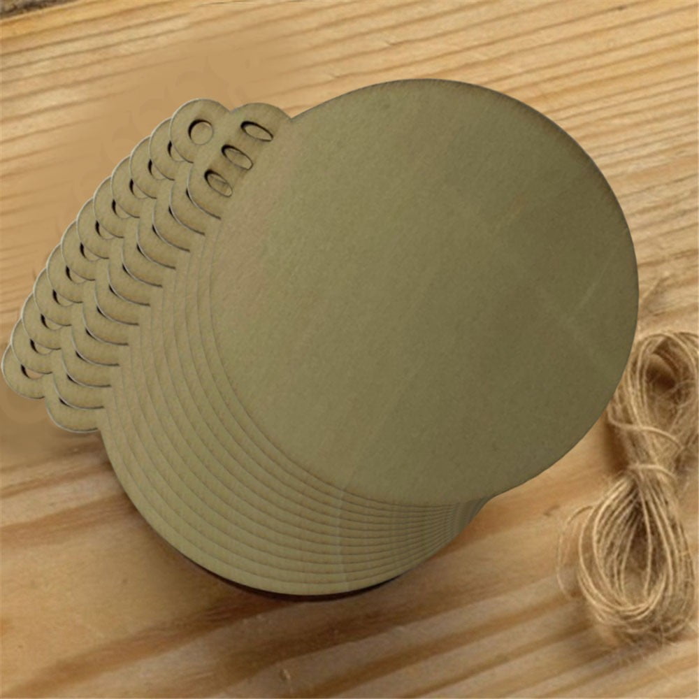 10pcs Round Wooden Discs with Holes, Unfinished Predrilled Natural Wood ...