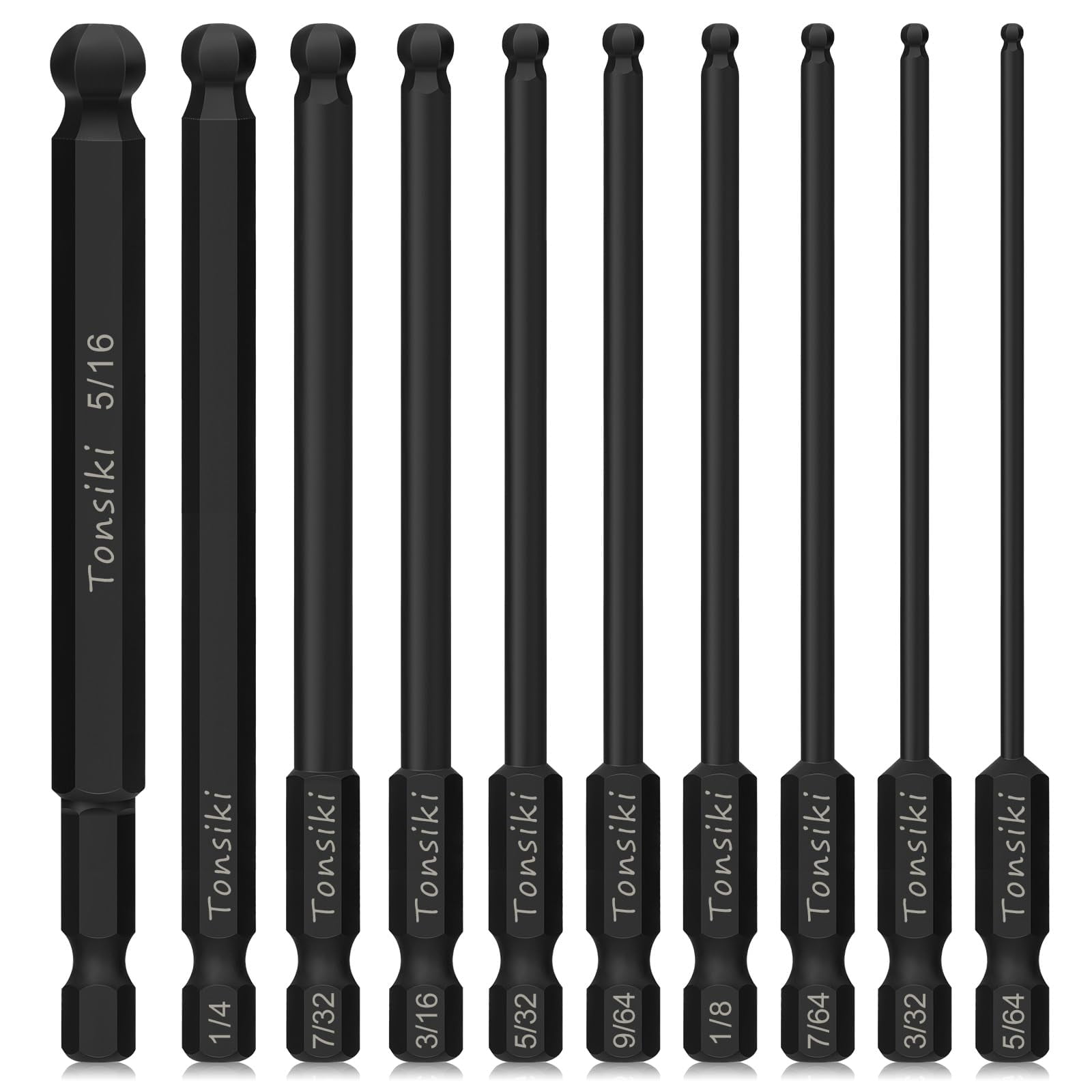 Tonsiki Ball End Hex Head Allen Wrench Drill Bit Set,10pcs SAE Ball End Hex Bit Set,4" Long ...