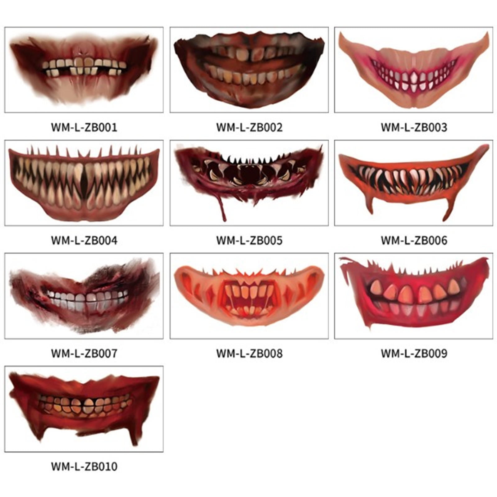10pcs Scary Big Mouth Temporary Tattoo, Halloween Realistic Face ...
