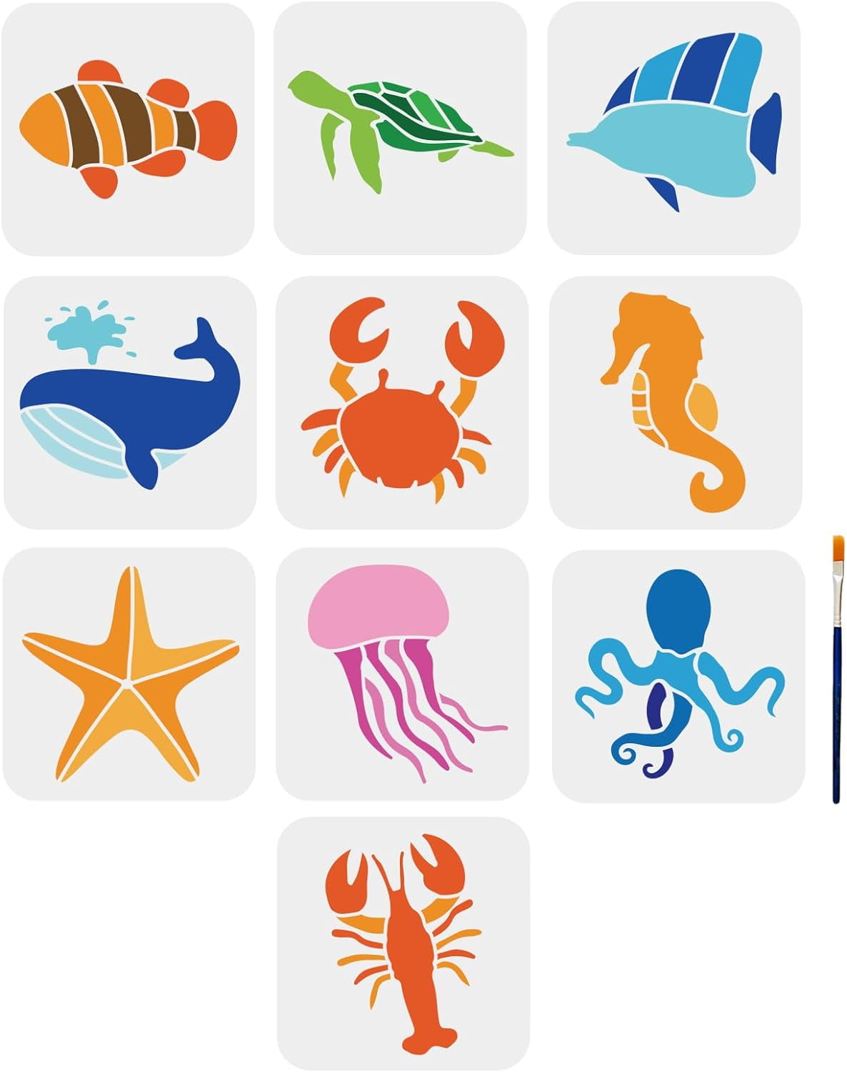 10pcs Sea Ocean Creatures Stencils 6×6inch Sea Life Stencils with Paint ...
