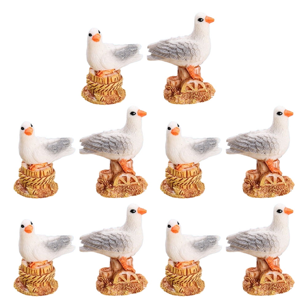10pcs Seagull Bird Figurine Resin Bird Statue Nautical Style Seagull ...