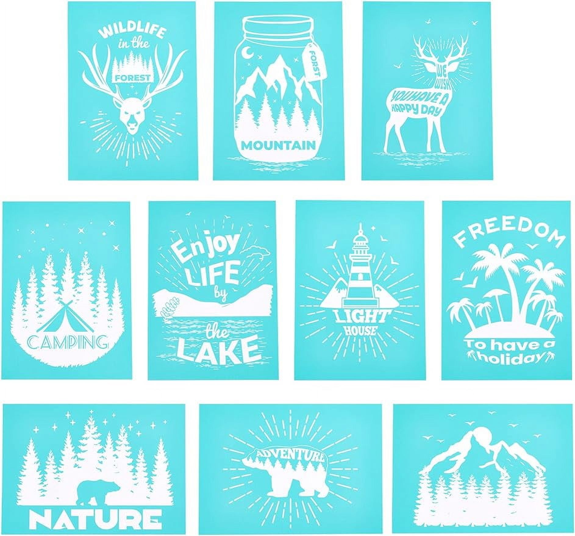 10pcs Self-Adhesive Silk Screen Printing Stencil Forest Theme Reusable ...