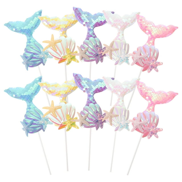 10pcs Sequins Mermaid Tail Cupcake Toppers Girls Birthday Cake ...