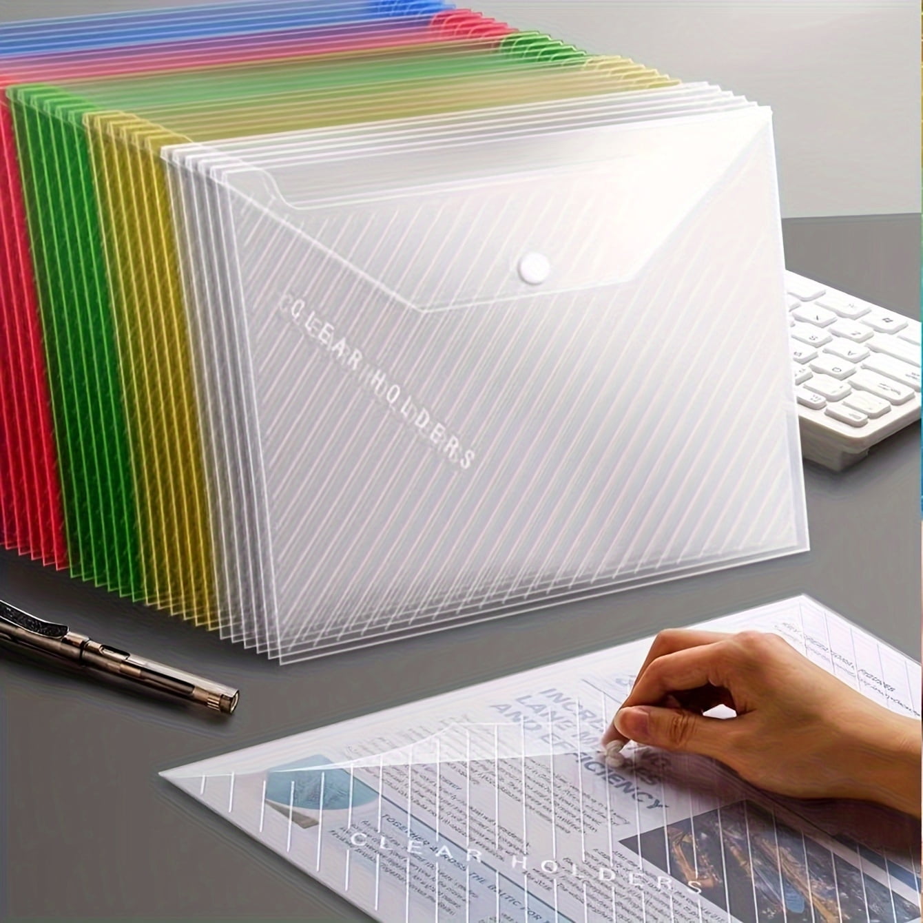 10pcs Set, Thickened Random Color A4 Transparent Snap Button File ...