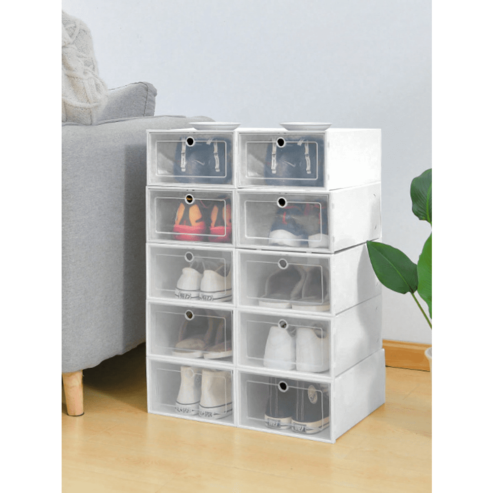 10pcs Shoe Box, Clear Plastic Stackable, Drawer Shoe Box Set With Flip Lid To Store And Protect ...