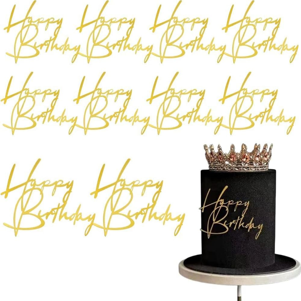 10pcs Side Happy Birthday BDF32 Cake Topper Gold Acrylic Birthday ...