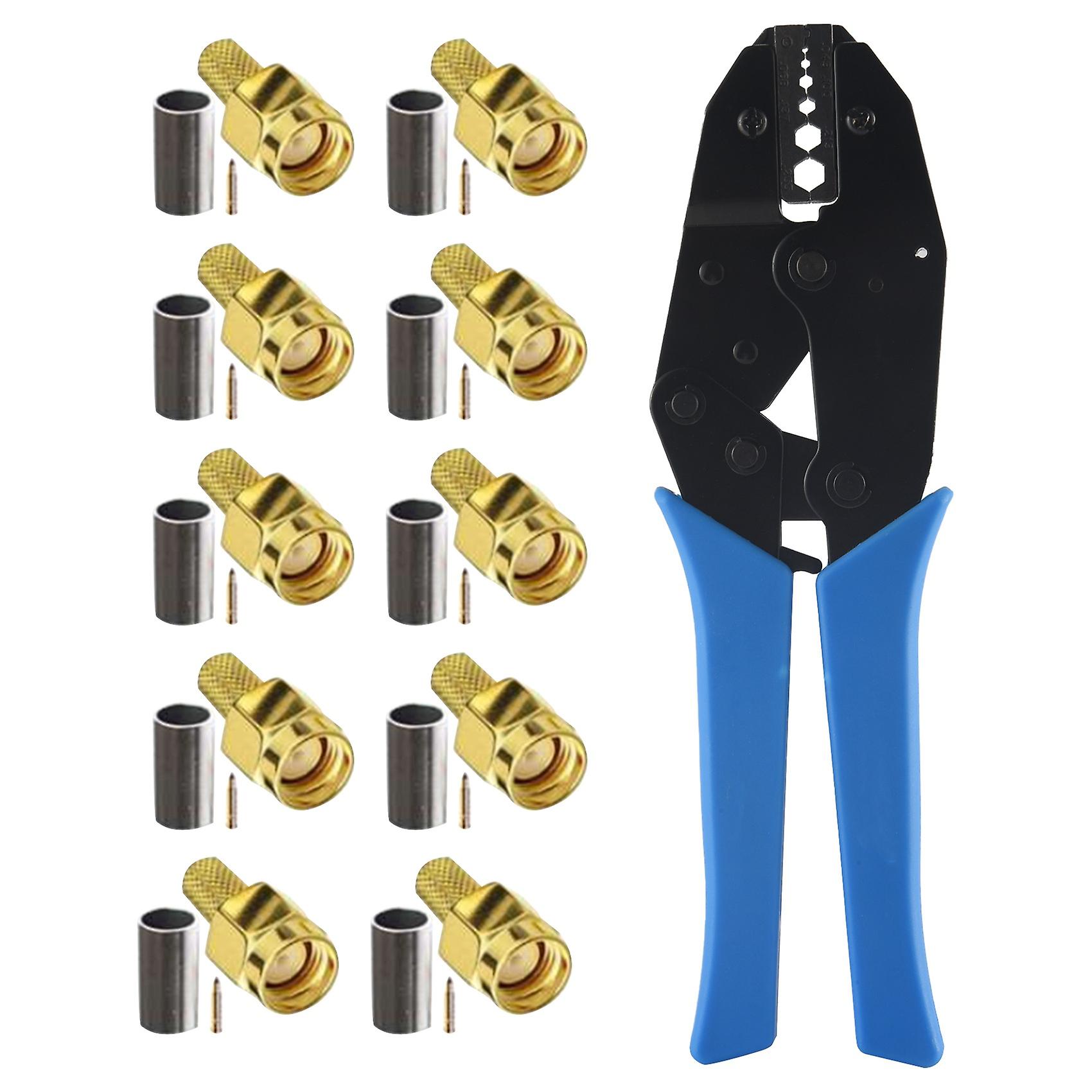 10pcs Sma Male Connectors And Coaxial Cable Crimping Tool Crimp Rg58 ...