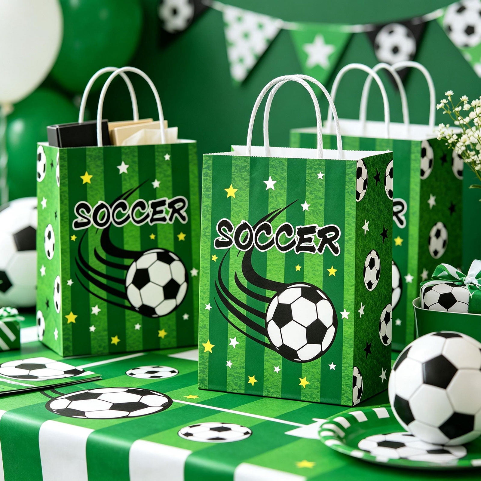 10pcs Soccer Themed Party Gift Bags, 6.3 x 8.66 Inch Green Football ...