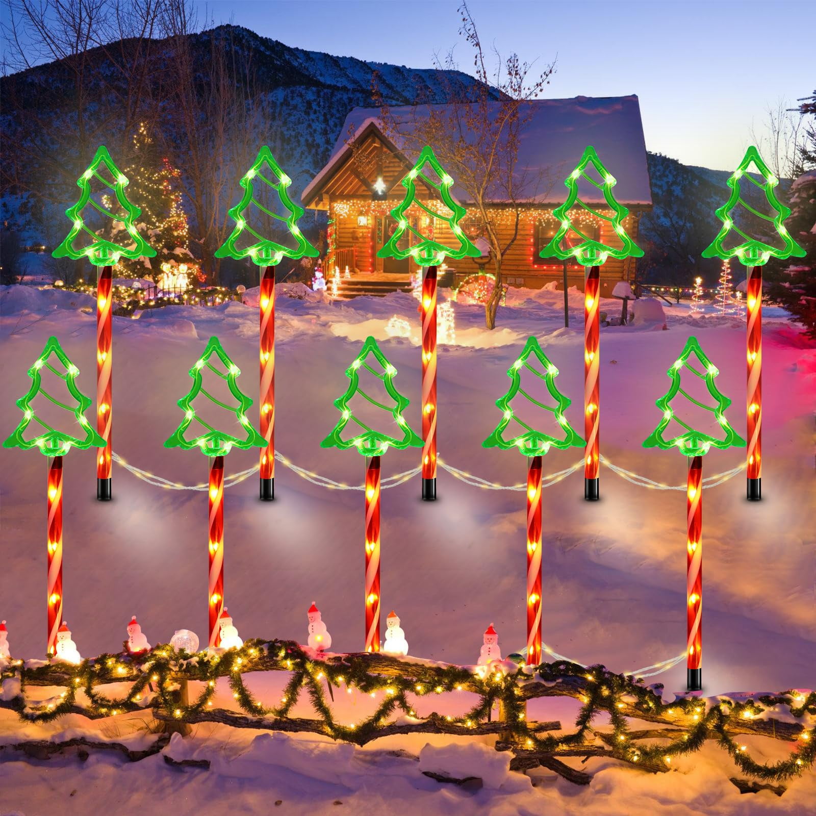 10pcs Solar Pathway Lights,Candy Cane Christmas Tree Path Lights for ...