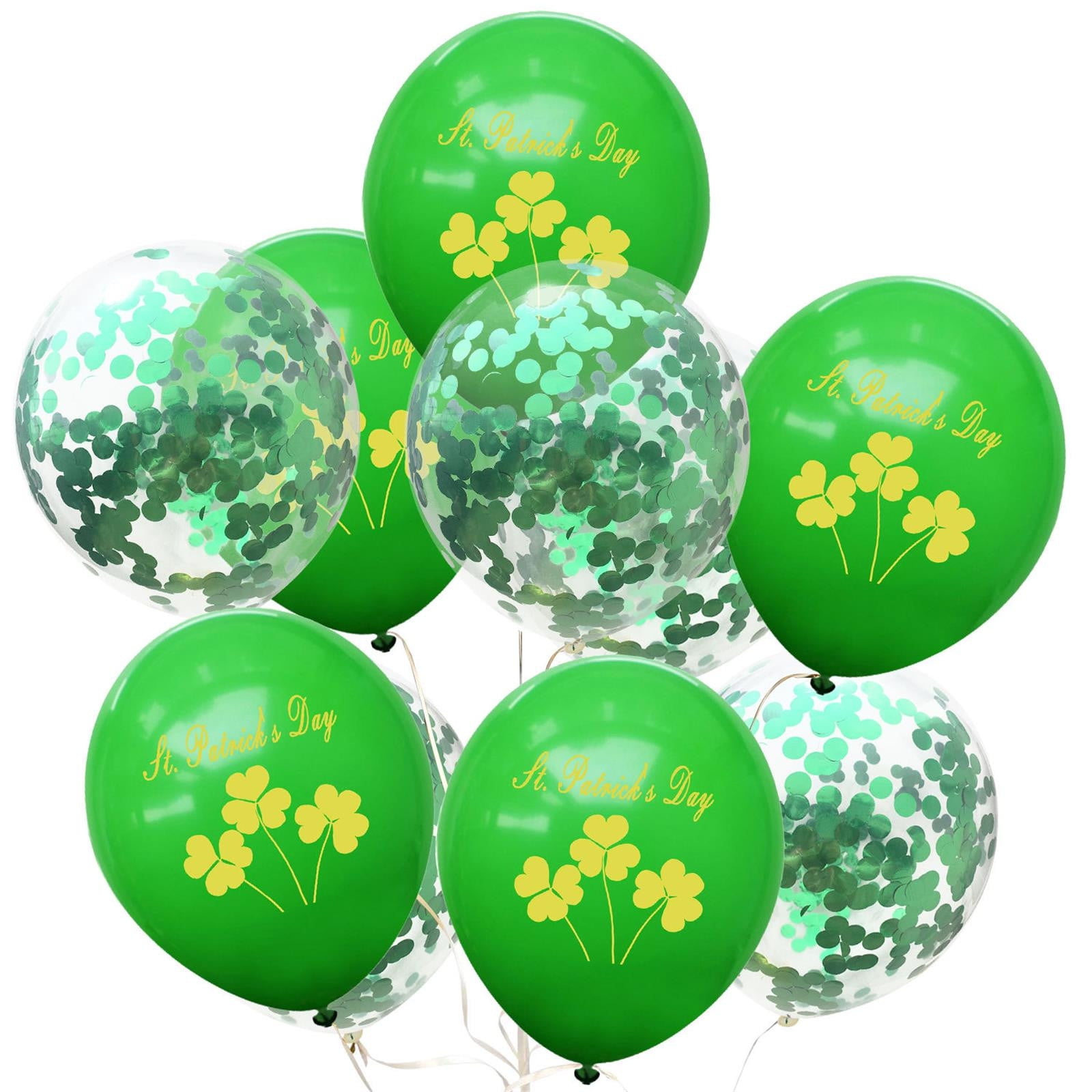 10pcs St. Patrick's Day Green Balloons Set Shamrock and Confetti Design for Party Decorations ...