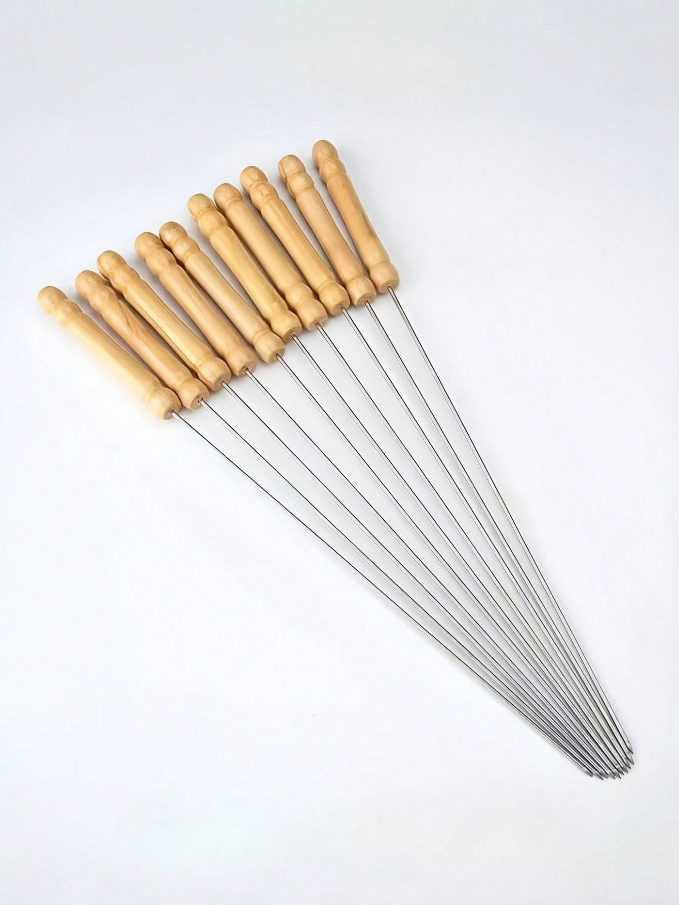 10pcs Stainless Steel Barbecue Skewers with Wooden Handles – Reusable ...