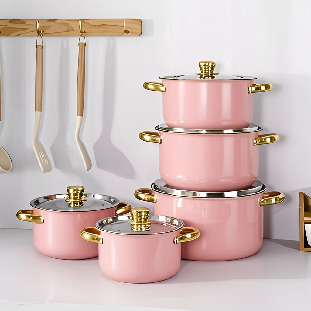 10pcs Stainless Steel Cookware Set - Orange, Non-stick Cookware Set ...