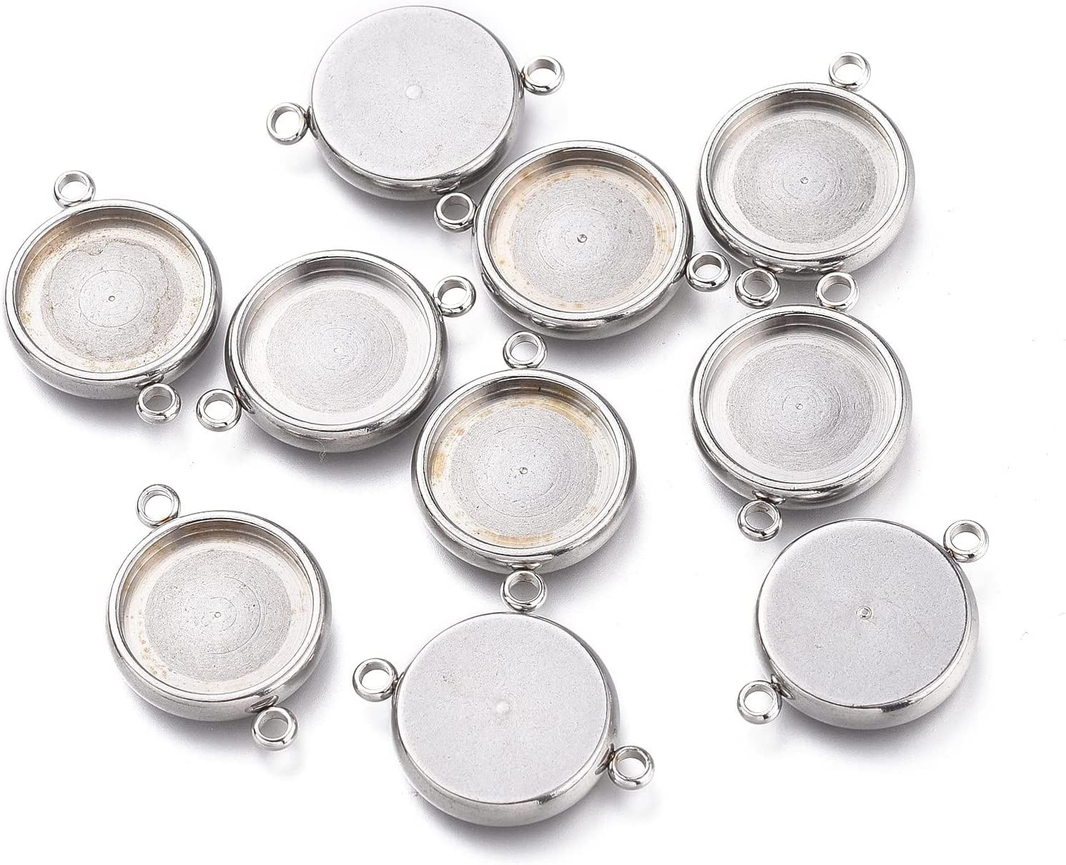 10pcs Stainless Steel Round Blank Bezel Pendant Connector Trays 12mm ...