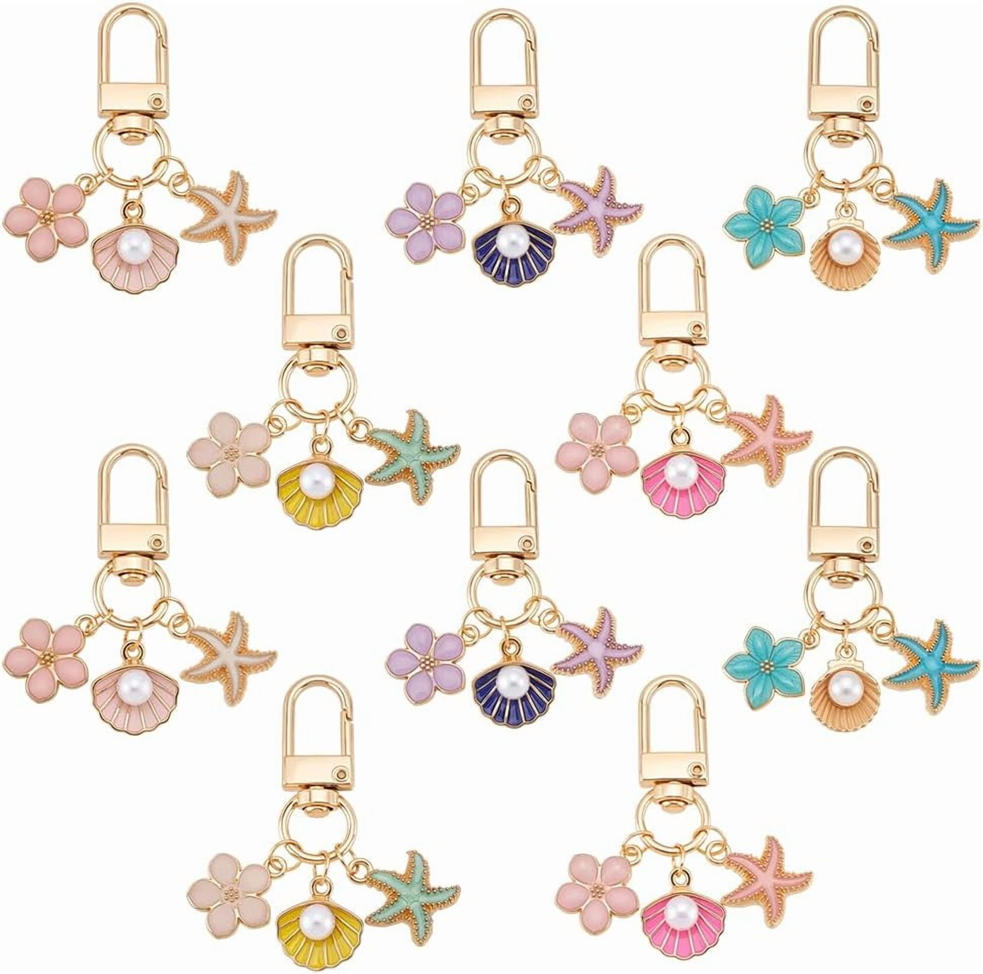 10pcs Starfish Shell Keychain 5 Colors Flower Enamel Keychains Cute ...