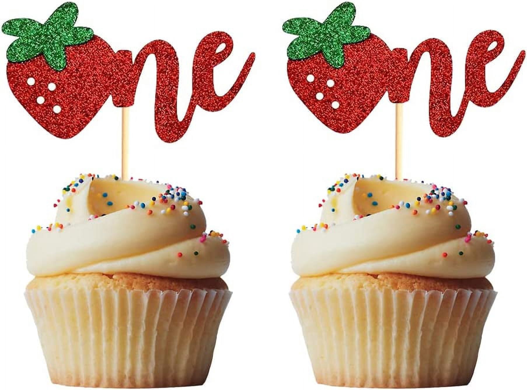 10pcs Strawberry One/1st Cupcake Toppers for First Birthday Anniversary ...