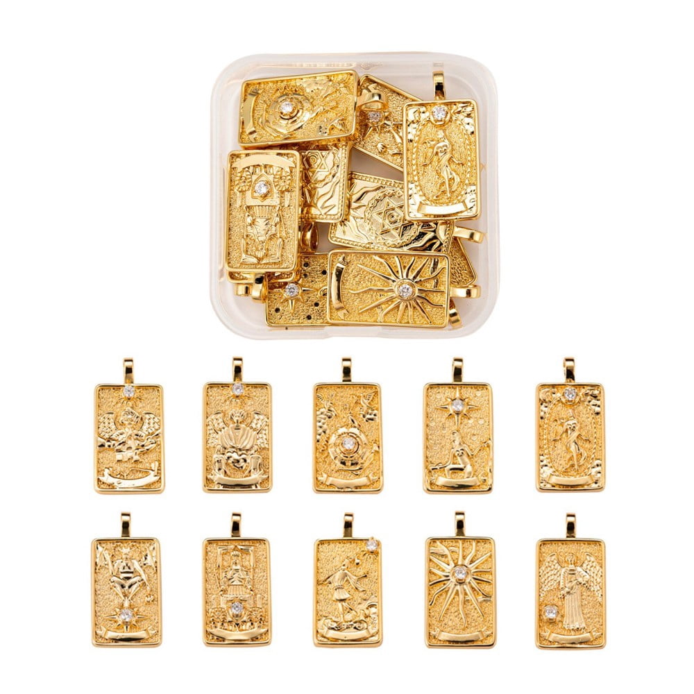 10pcs Tarot Card Pendants 18K Gold Plated Vintage Rectangular Amulet ...
