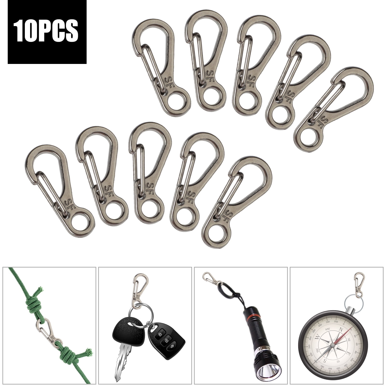 10pcs Tiny Spring Snap Hook, HFDR Mini SF Alloy Carabiners Clip, Mini ...