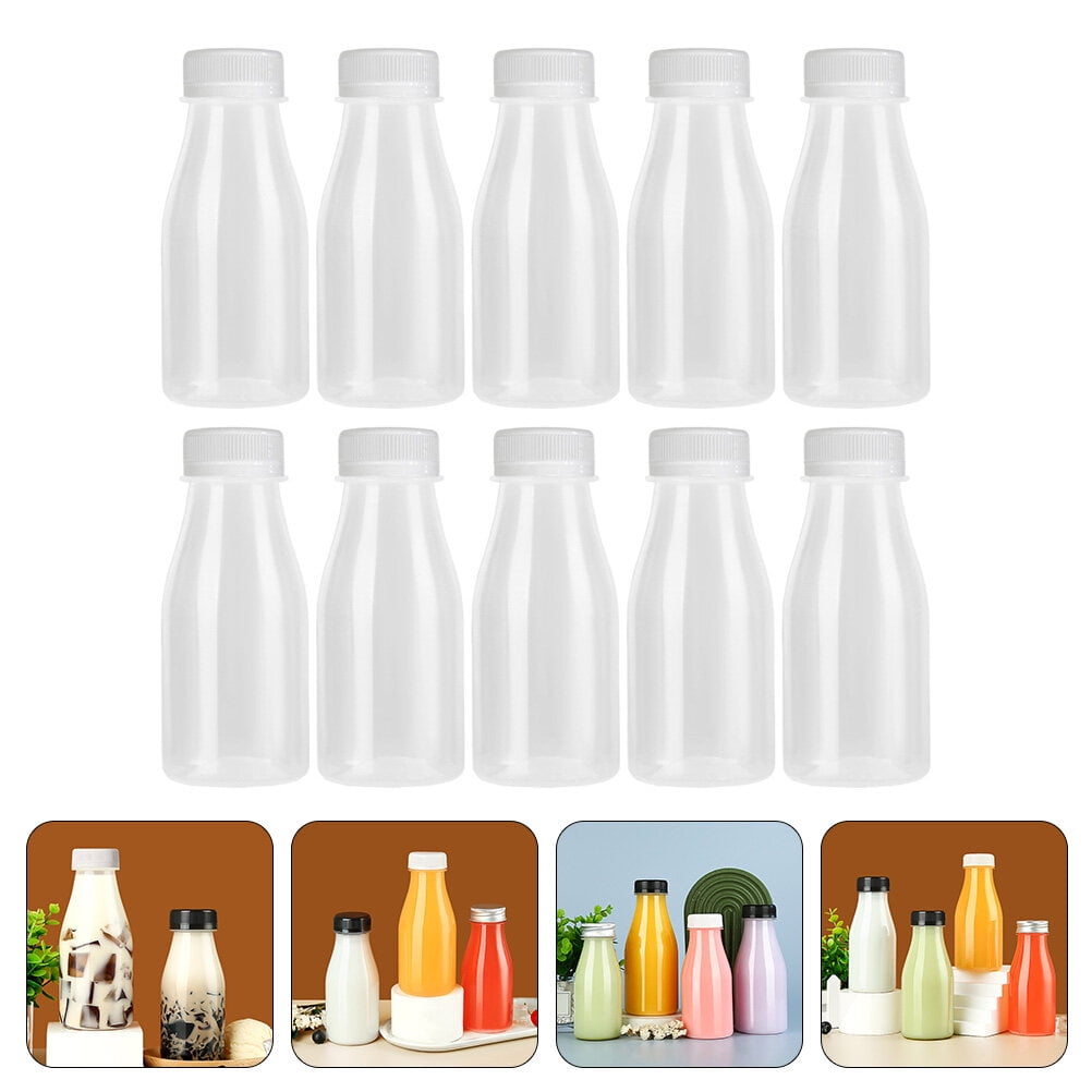 10pcs Transparent Yogurt Storage Bottles Portable Milk Bottle with Lids ...