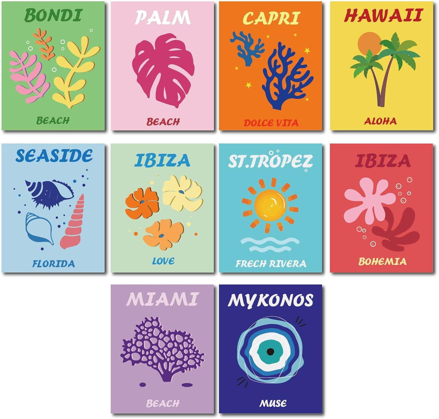 10pcs Trendy Travel Canvas Wall Art Preppy Room Decor Prints Poster Set ...