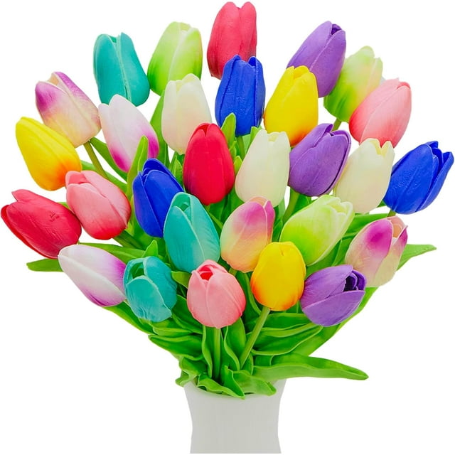 10pcs Tulips Artificial Flowers Fake Flowers for Decoration, Faux Flowers Tulips Real Touch ...