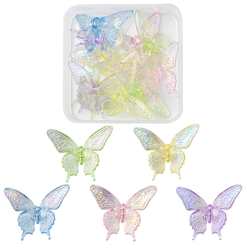 10pcs UV Plating Rainbow Iridescent Transparent Acrylic Beads Butterfly ...