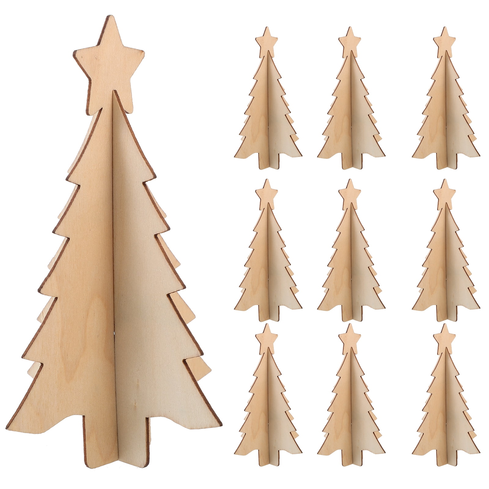 10pcs Unfinished Blank Wooden Christmas Tree Pendant Paintable DIY Wood ...