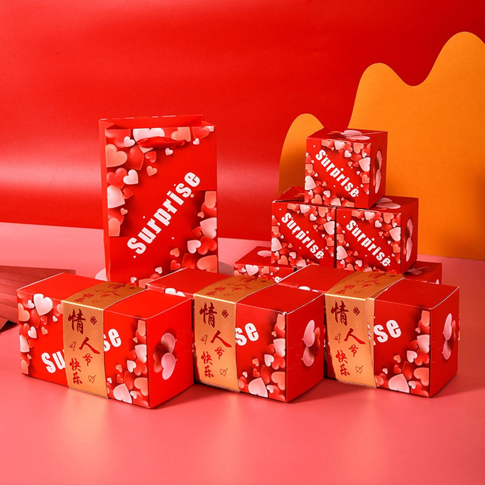 10pcs Valentine’s Day Surprise Bounce Box, Foldable Red Pop-Up Gift Box ...
