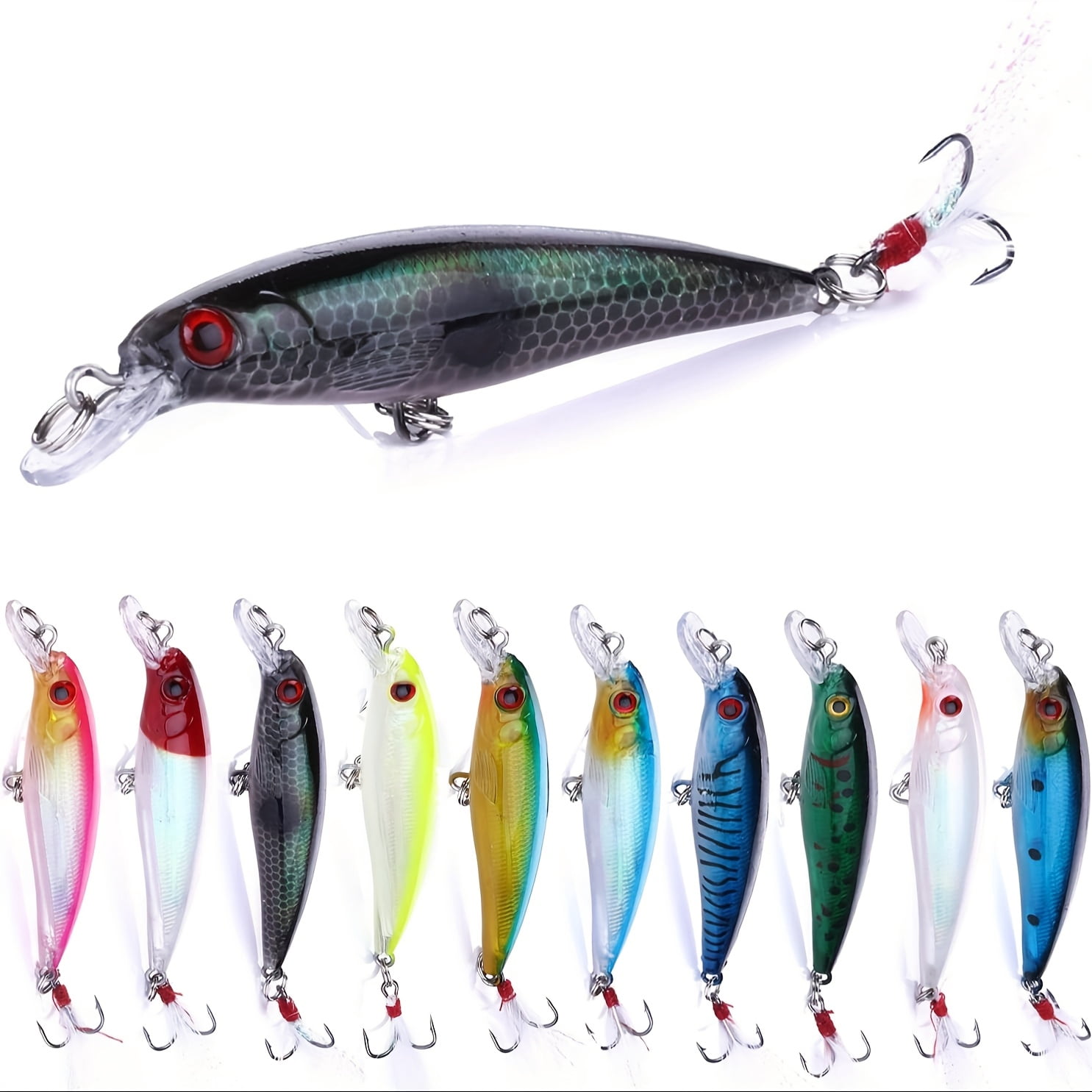 10pcs Vibrant Hard Fishing Lure Set, 3.54inch/7g - Realistic Minnow ...