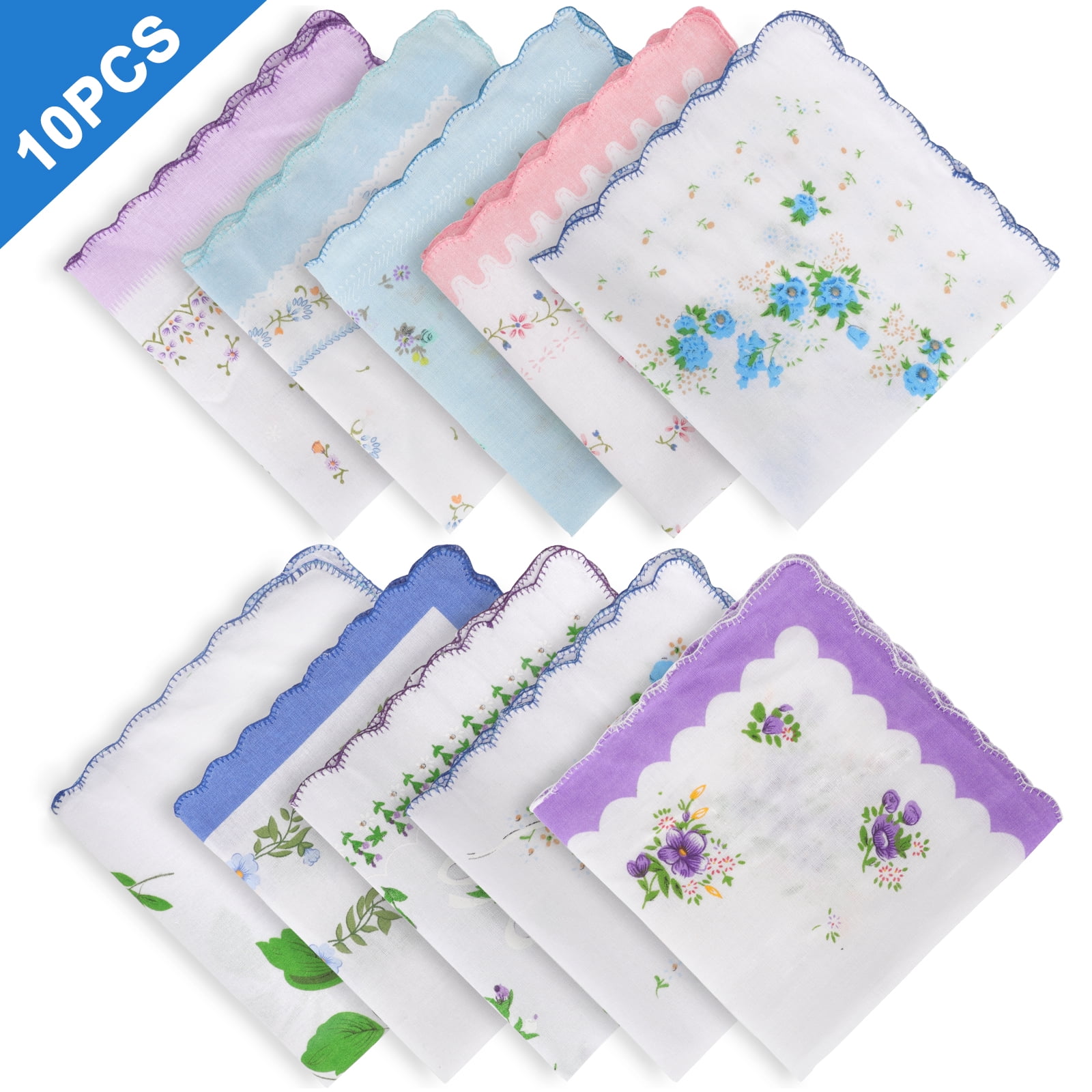 10pcs Vintage Floral Print Handkerchiefs for Women, EEEkit Soft Cotton ...