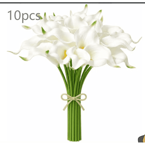 10pcs White Artificial Calla Lilies, Real Touch Fake Flowers with Long ...