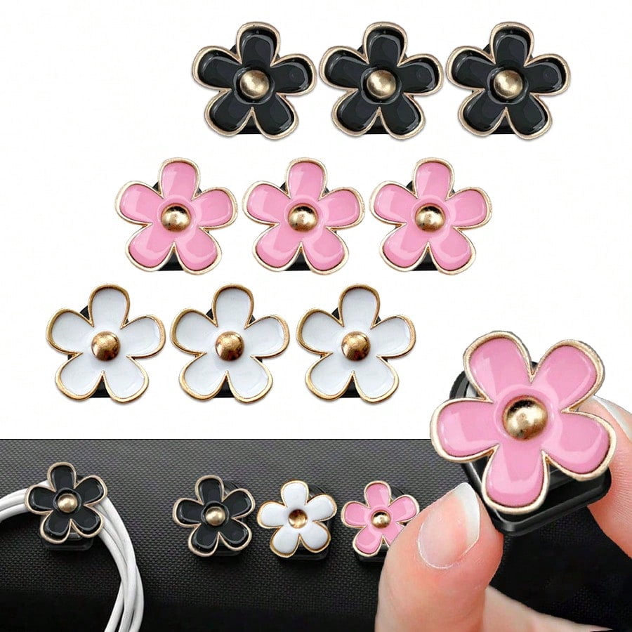 10pcs White Elegant 7 Petal Flower Car Interior Storage Hooks ...