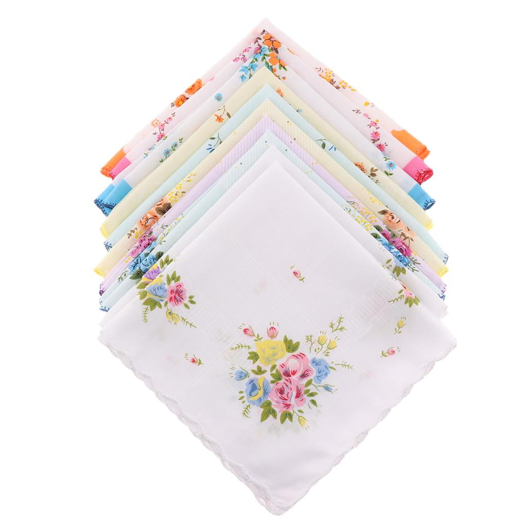 10pcs Womens Vintage Floral Print Cotton Handkerchief Pocket Hanky Bulk ...