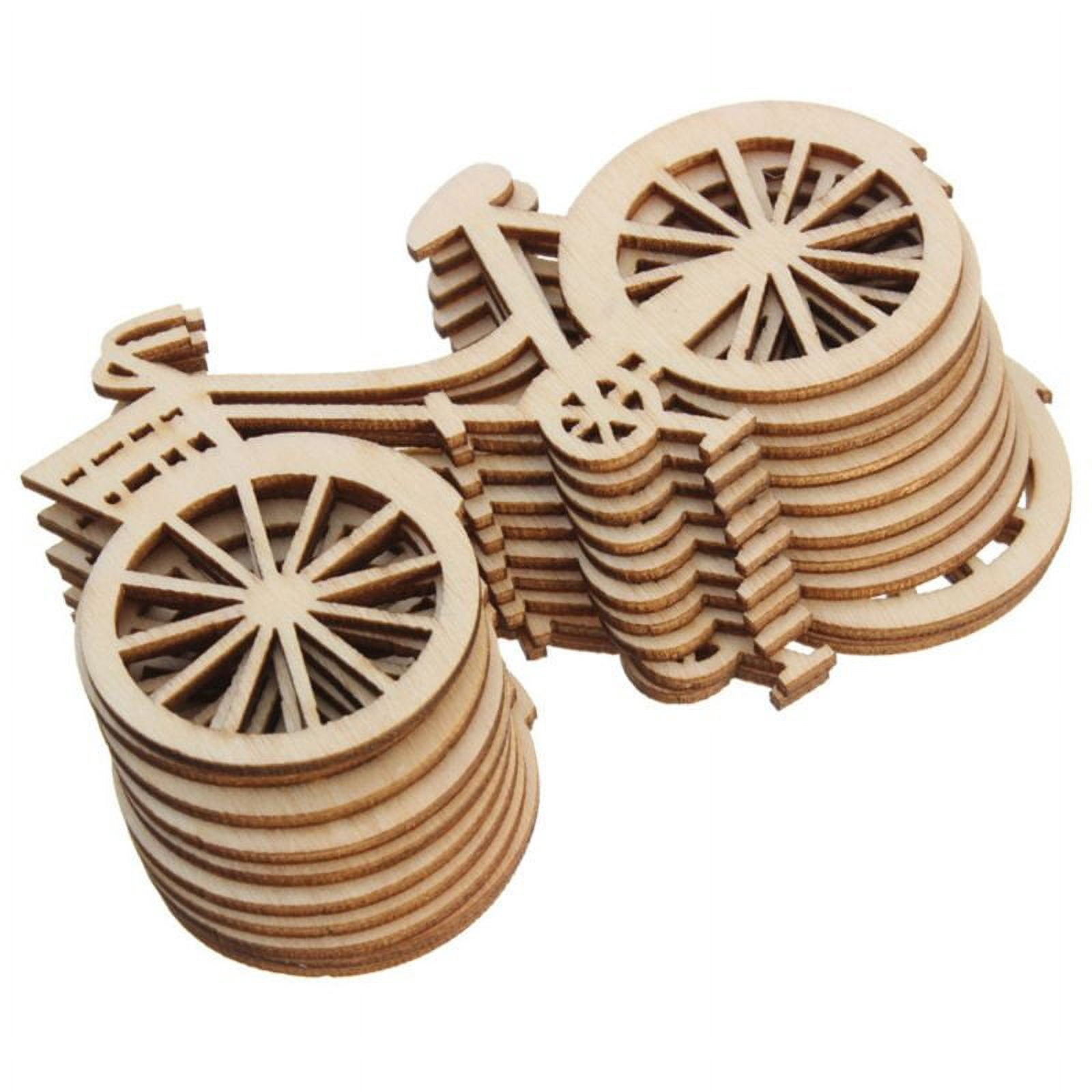 10pcs Wooden Bicycle Bike Cutout Veneers Slices DIY Crafting Ornament ...