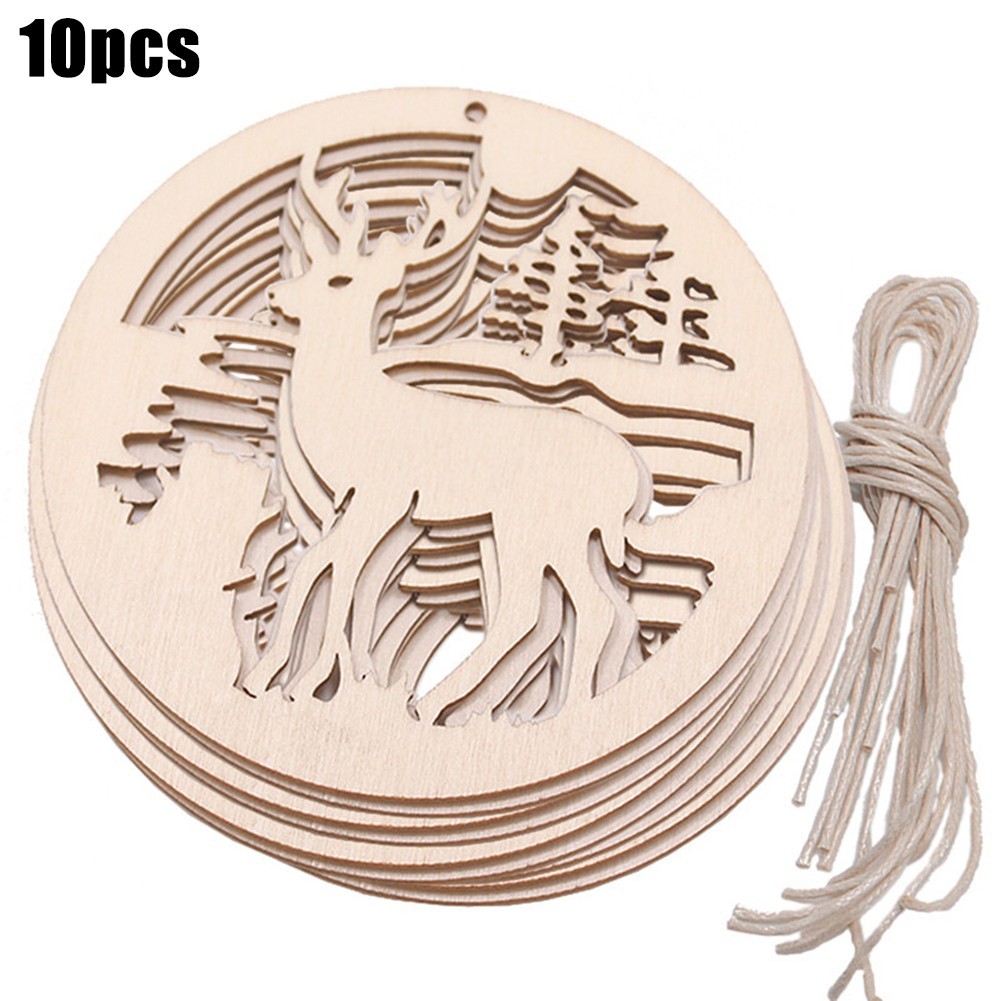 10pcs Wooden Christmas Tree Ornaments with Strings, Craft Shapes for ...