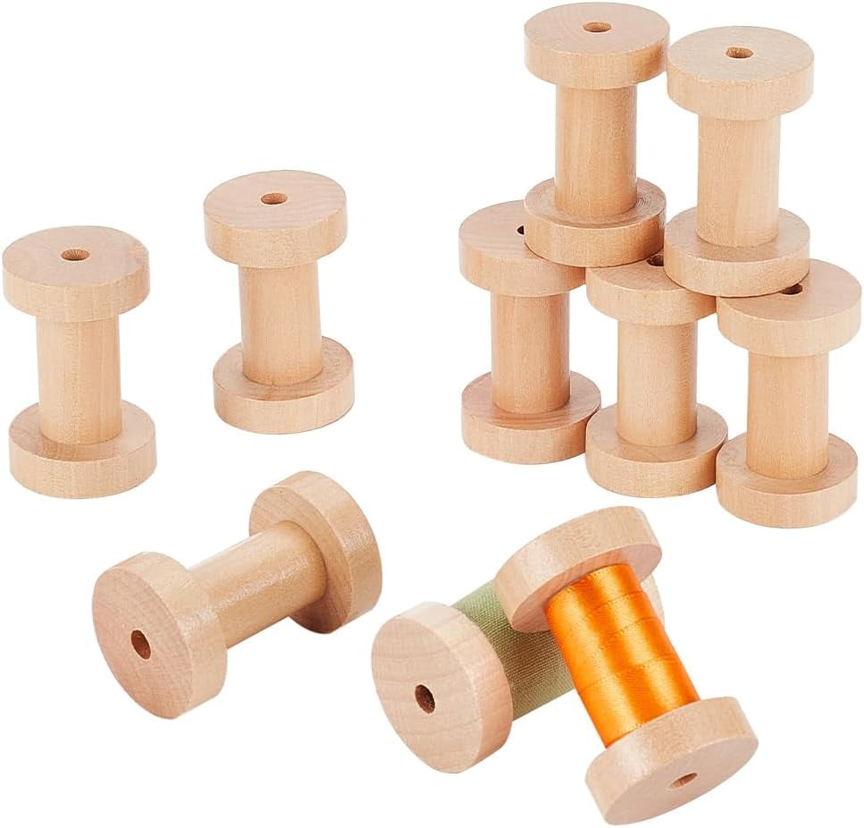 10pcs Wooden Empty Spools 1.5x2.4 Inch Mini Empty Thread Spools Wheat ...