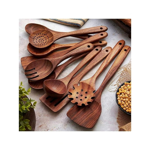 10pcs Wooden Spoons, Sturdy Wooden Kitchen Utensils With A Box ...