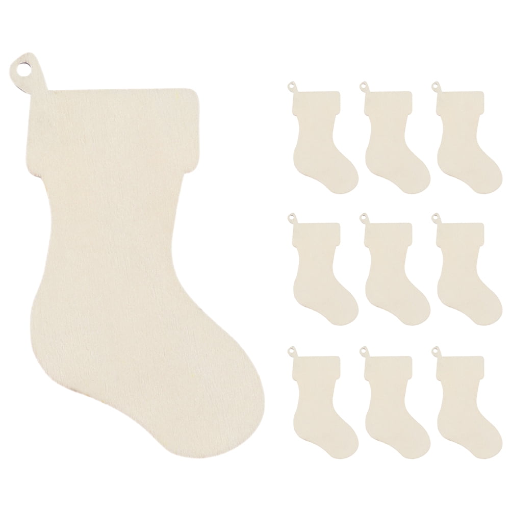 10pcs Wooden Stockings Pieces Socks Shape Wood Chips Crafts Unfinished ...