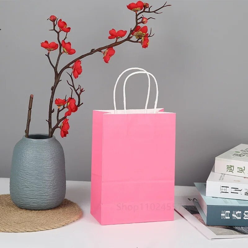 10pcs/lot Kraft Paper Bag with Handles Solid Color Gift Packing Bags ...