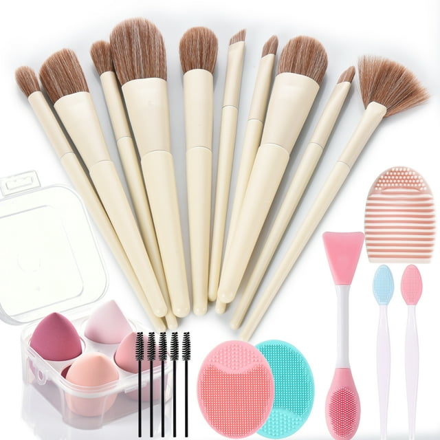 10pcs makeup brushes with makeup sponges with Face washing brush with ...