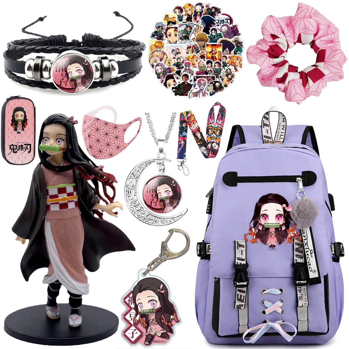 10pcs/set Demon Slayer Nezuko School backpack with Usb port - Walmart.com
